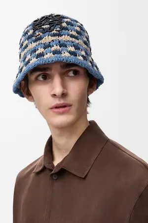 Nicholas Daley Hand Crochet Bucket Hat In Burgundy Navy & Sienna